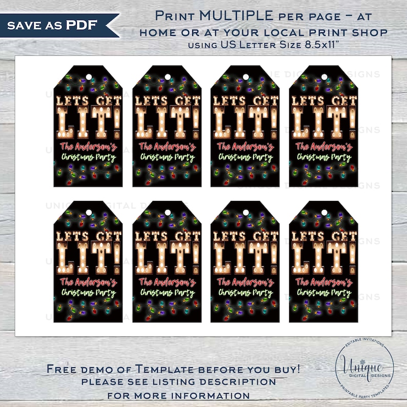 Editable Let's Get Lit Christmas Party Invitation Lets | Etsy