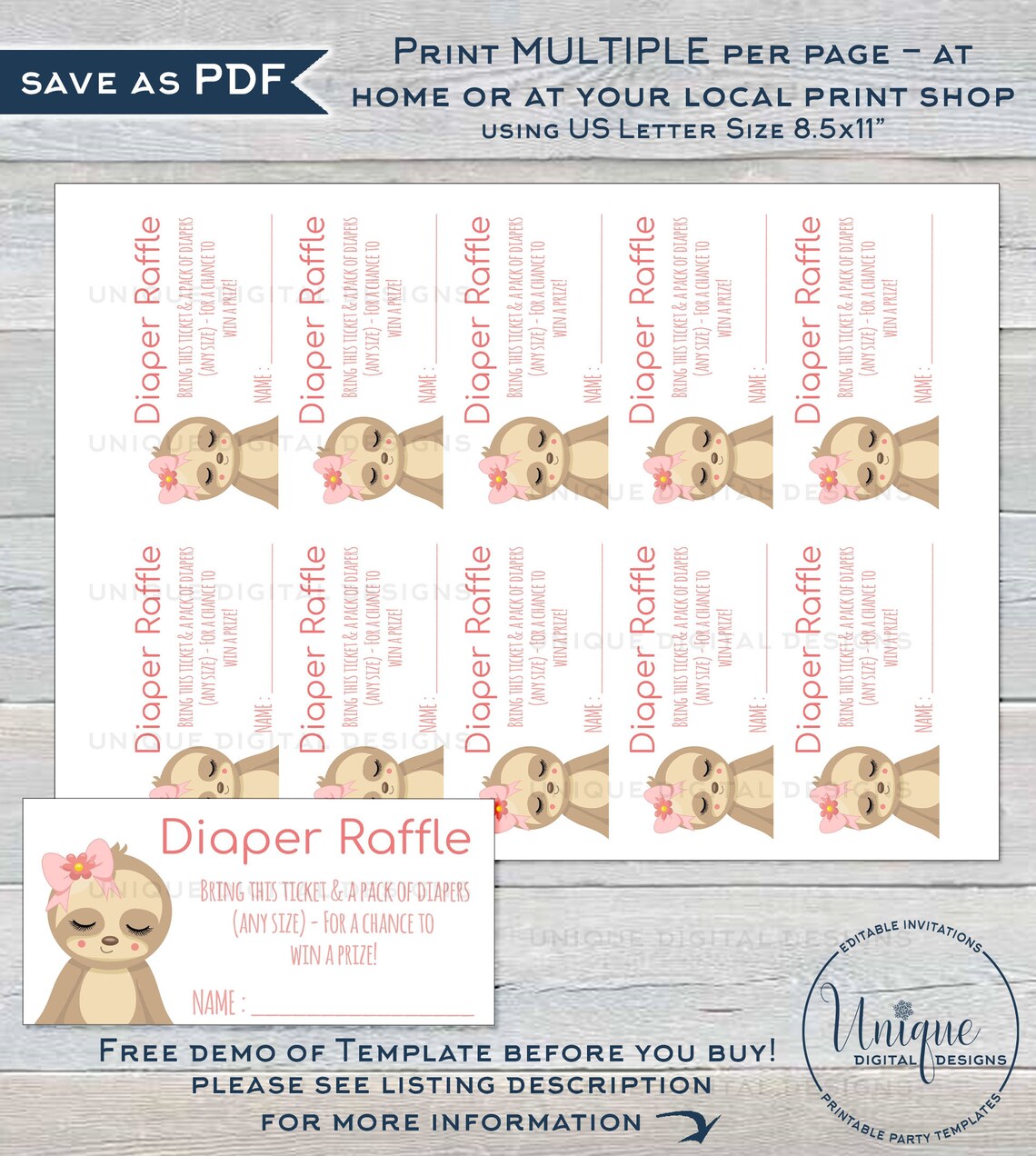 Sloth Baby Shower Diaper Raffle Ticket, Books for Baby Shower ...