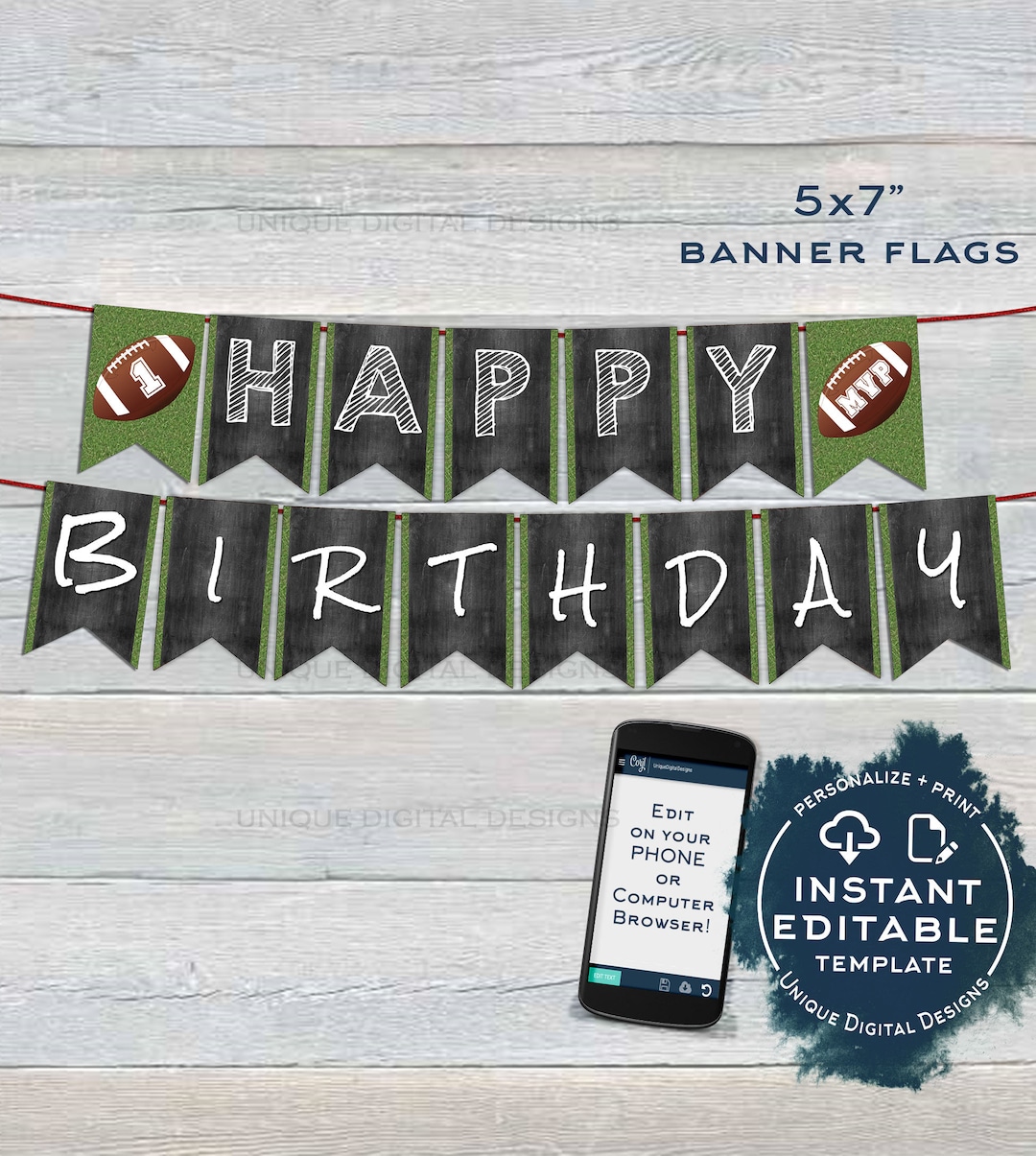Football Banner Template Printable, Editable Football Pennant Flags ...