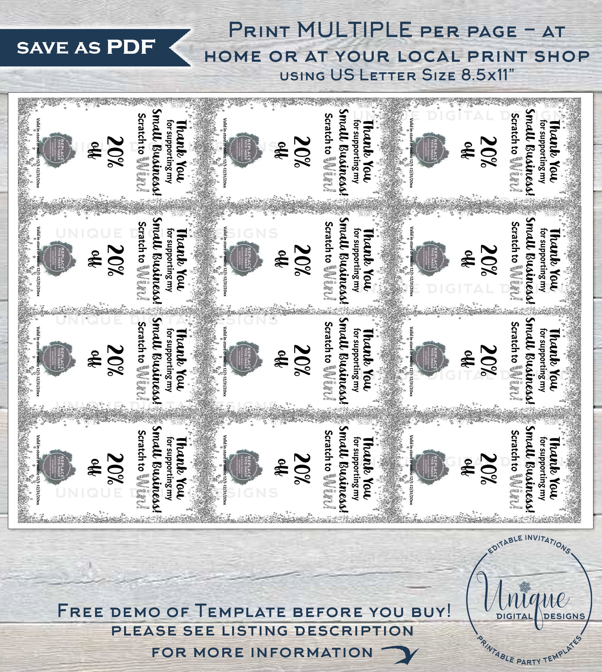 Editable Scratch off Cards, Printable Scratch to Win Small Business ...