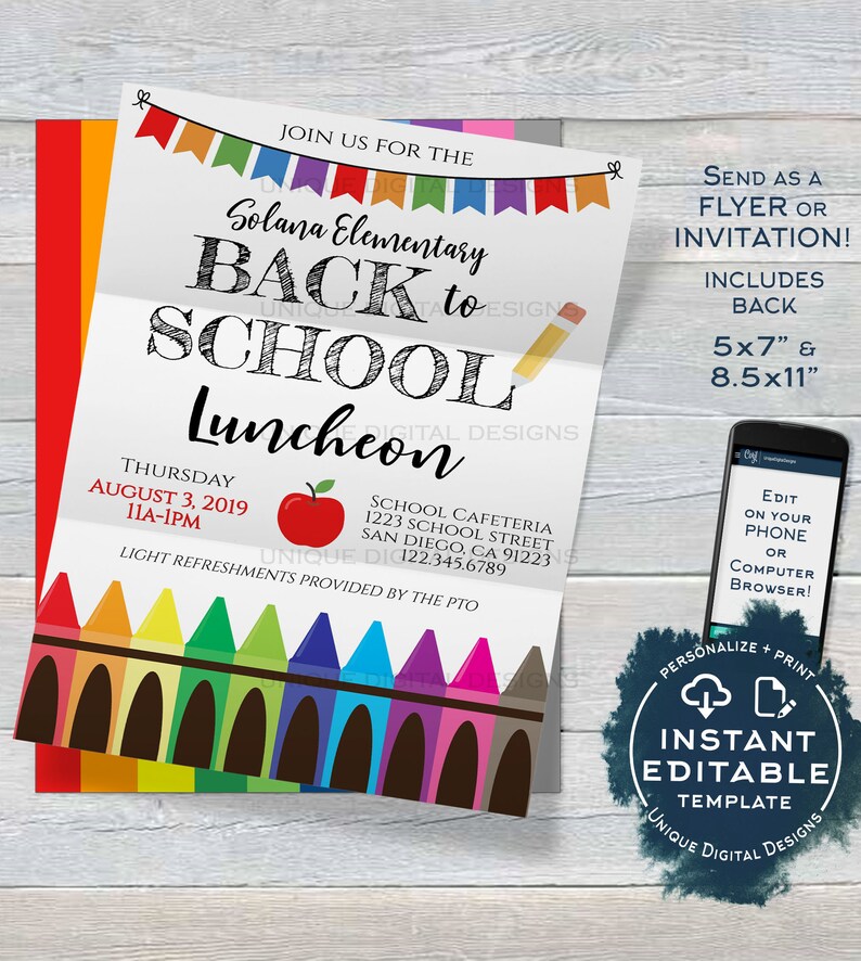 Back to School Luncheon Invitation Editable Teacher PTA - Etsy New Zealand