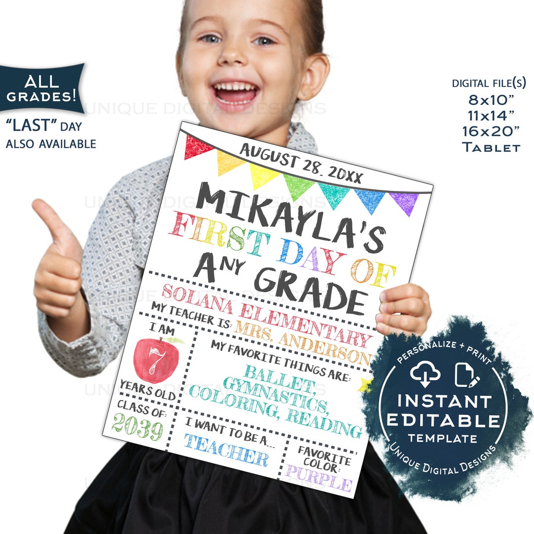 Editable Back to School Photo Prop, 1st Day Back to School Poster ...