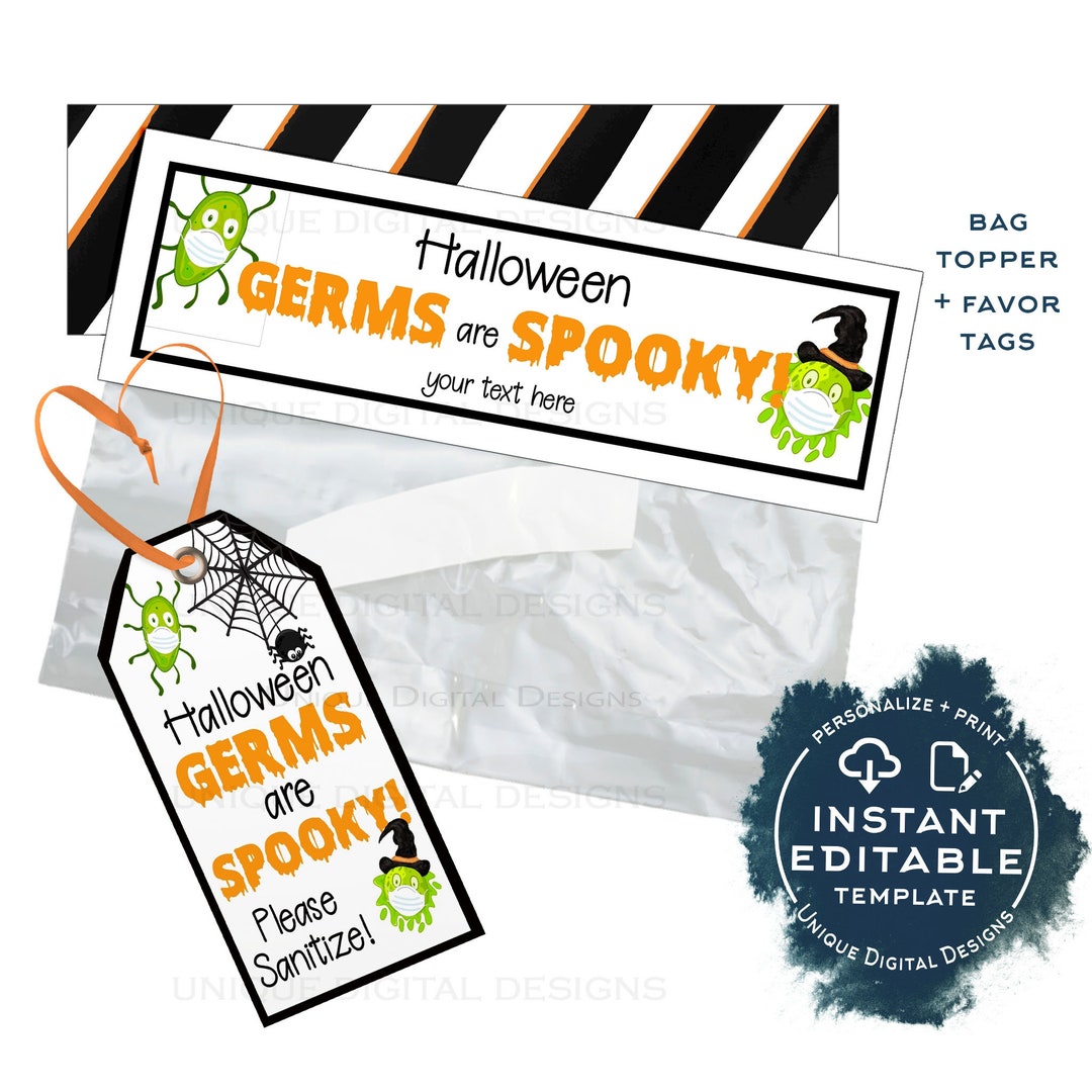 Editable Halloween Favor Tags, Germs Are Spooky Personalized Quarantine ...