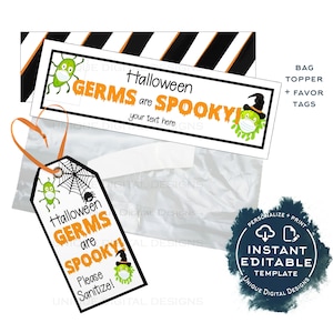 Editable Halloween Favor Tags, Germs Are Spooky Personalized Quarantine ...