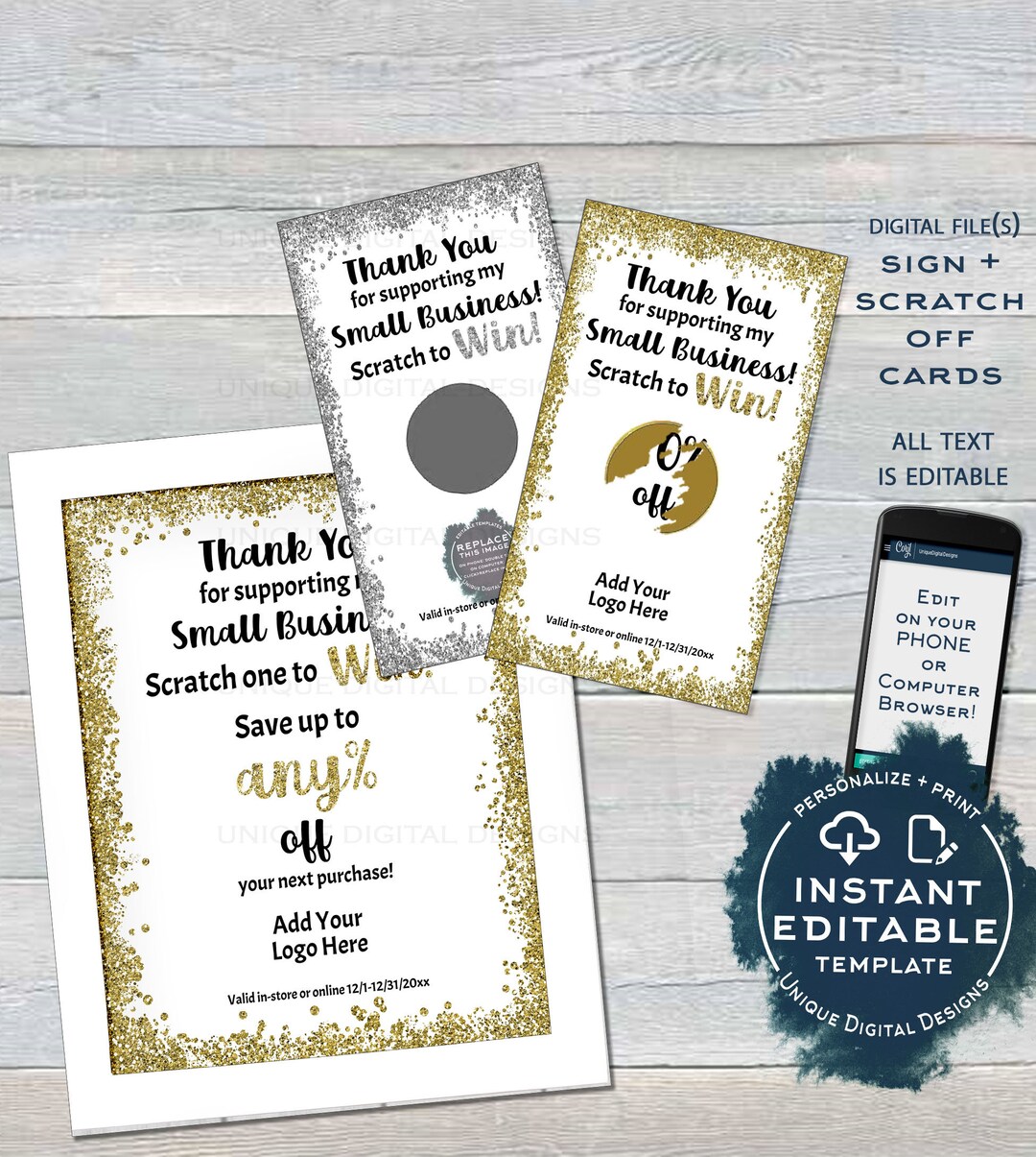 Editable Scratch off Cards, Printable Scratch to Win Small Business ...