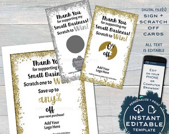 Editable Scratch off Cards, Printable Scratch to Win Small Business ...