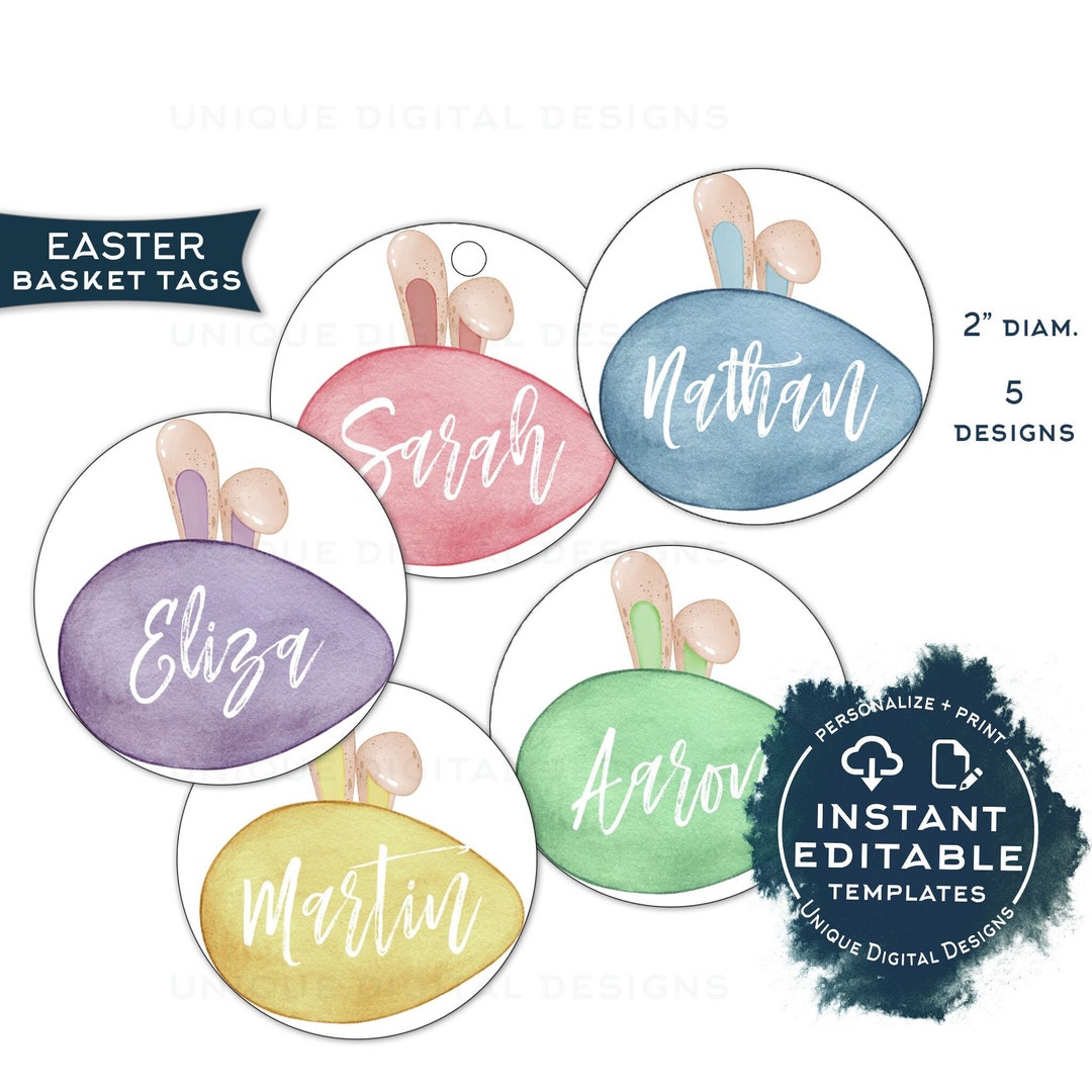 Printable Custom Easter Basket Tag, Editable Easter Egg Hunt Name Tags ...