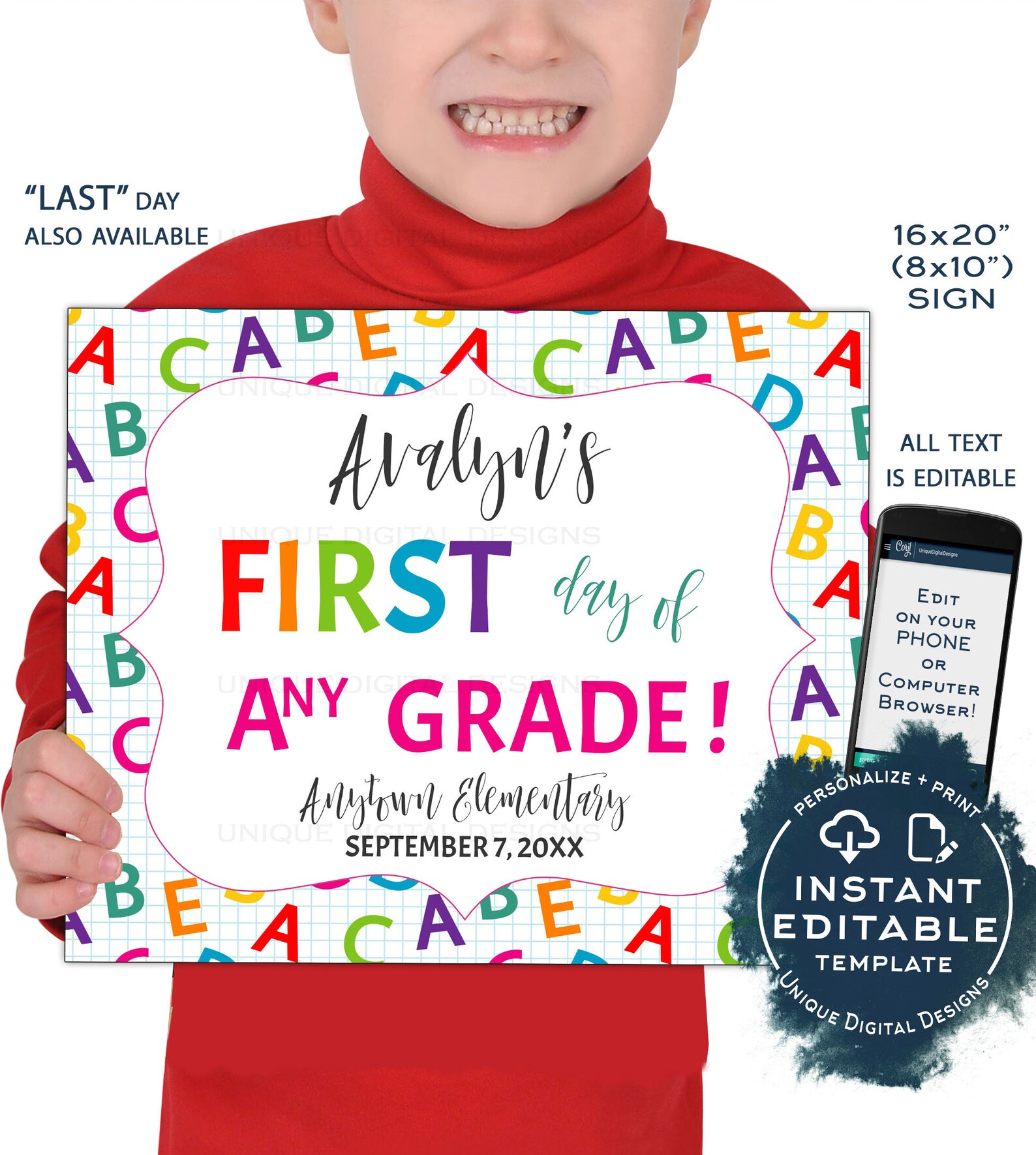 Editable Back to School Sign First Day of School Poster - Etsy