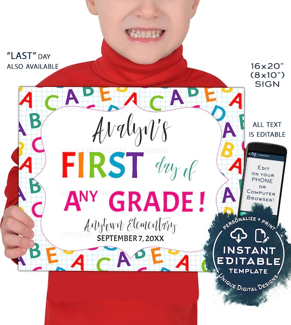 Editable Back to School Sign First Day of School Poster - Etsy