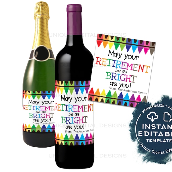 Retirement Wine Label Printable - Etsy