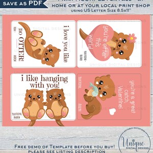 Otter Valentine Card, Kids Editable Valentines Day Otter Classroom, I ...
