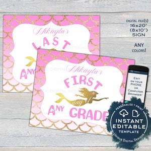 Editable Mermaid Back to School Signs, Girls Reusable First Day Plus ...