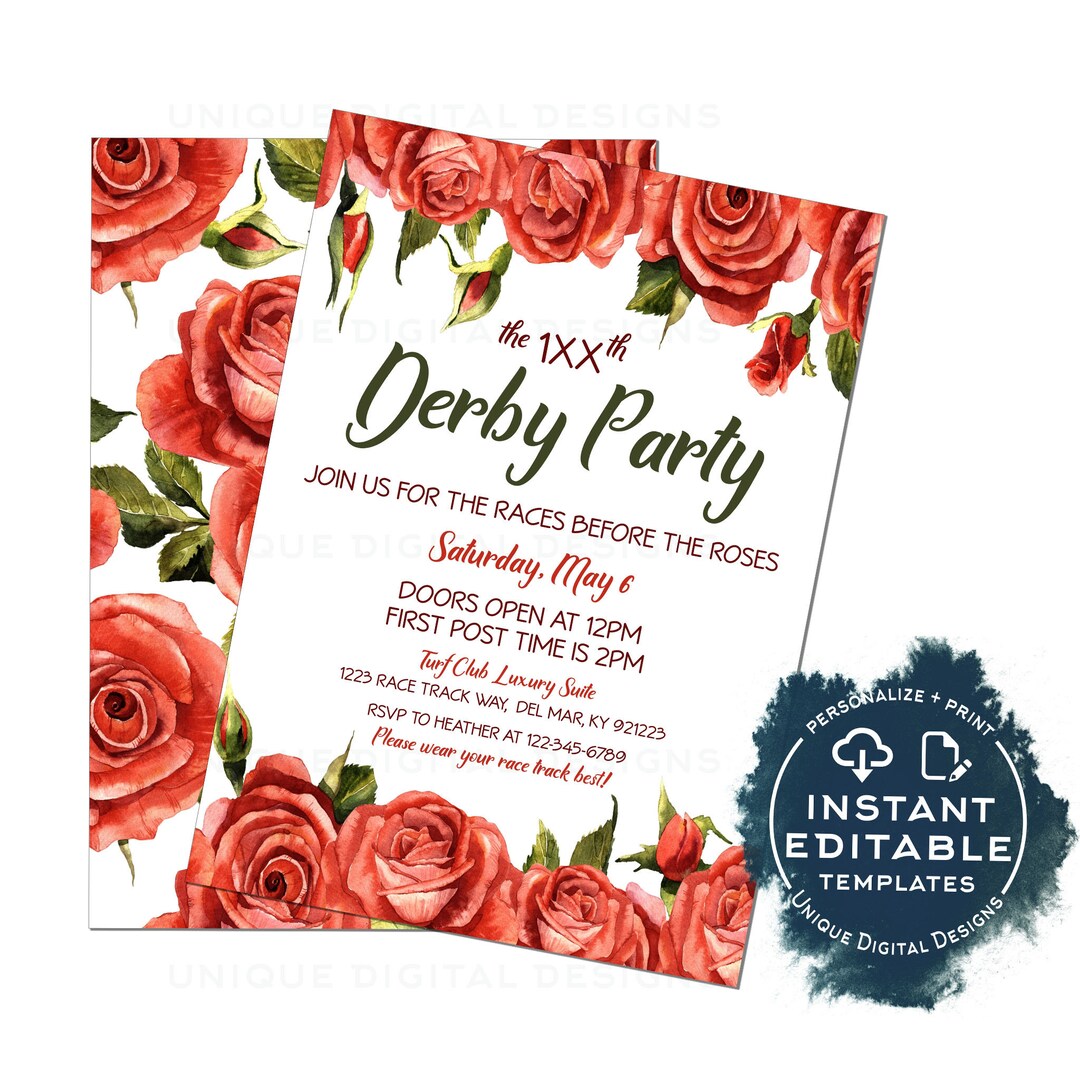 Editable Derby Invitation, Horse Race for the Roses, Races Before the ...