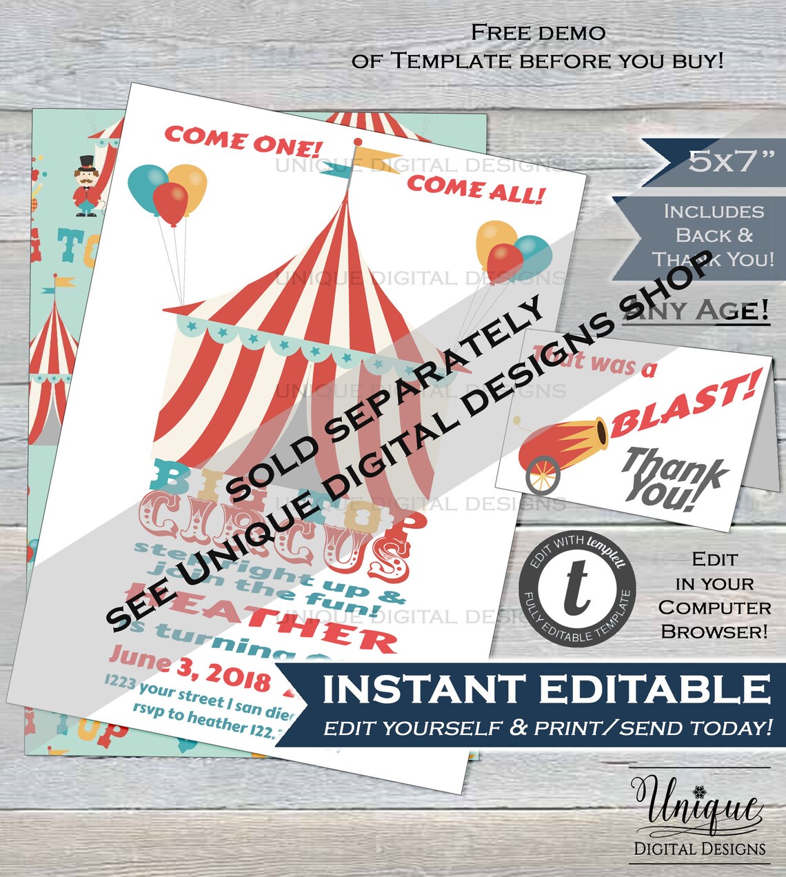 Circus Invitation Big Top Circus Themed Party Invite Step - Etsy