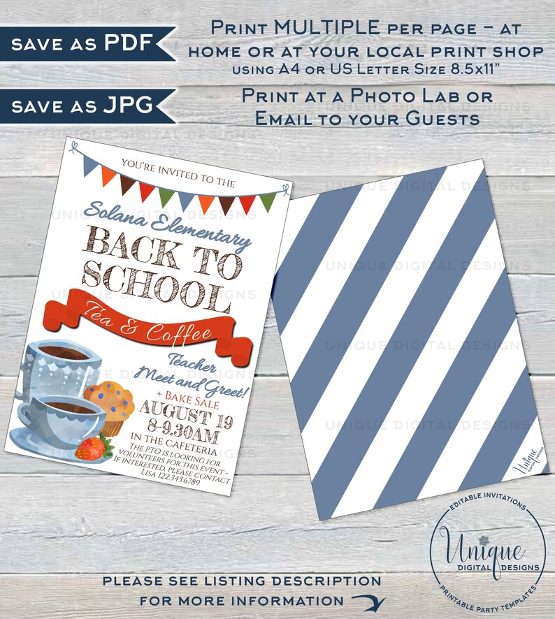 Back to School Tea & Coffee Invitation Editable Meet Your - Etsy