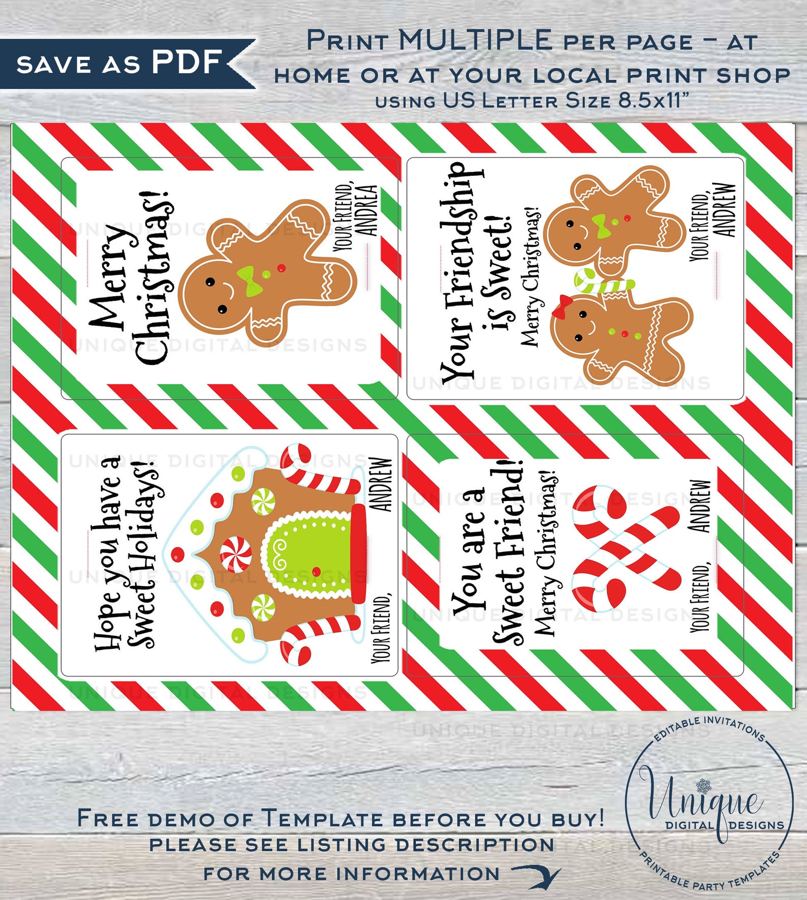 Candy Cane Christmas Favors Tag Kids Classroom Editable - Etsy