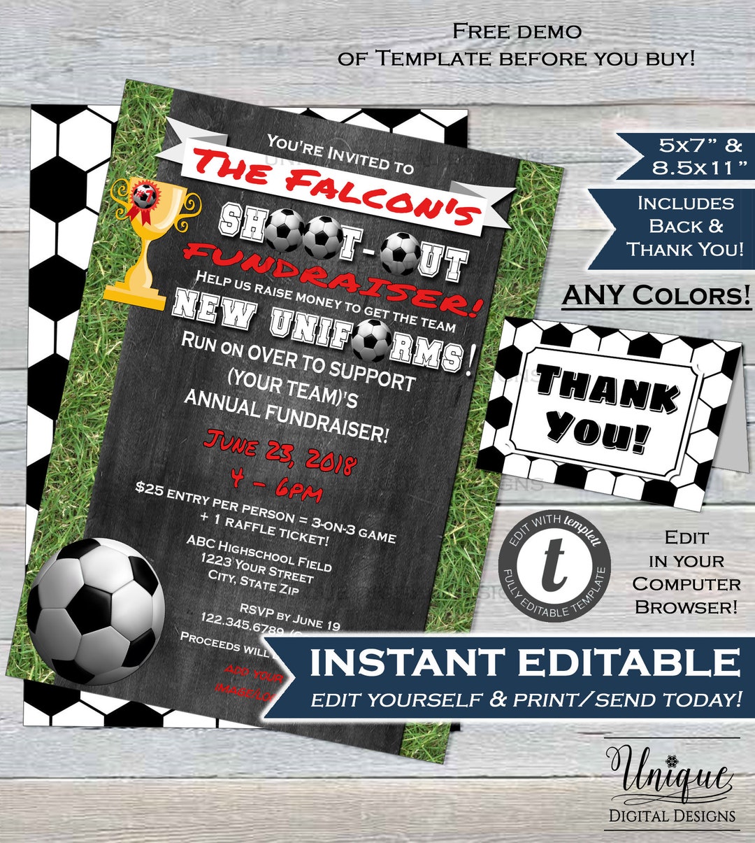 Soccer Team Fundraiser FLYER Shoot Out Tournament Soccer Goal Charity ...