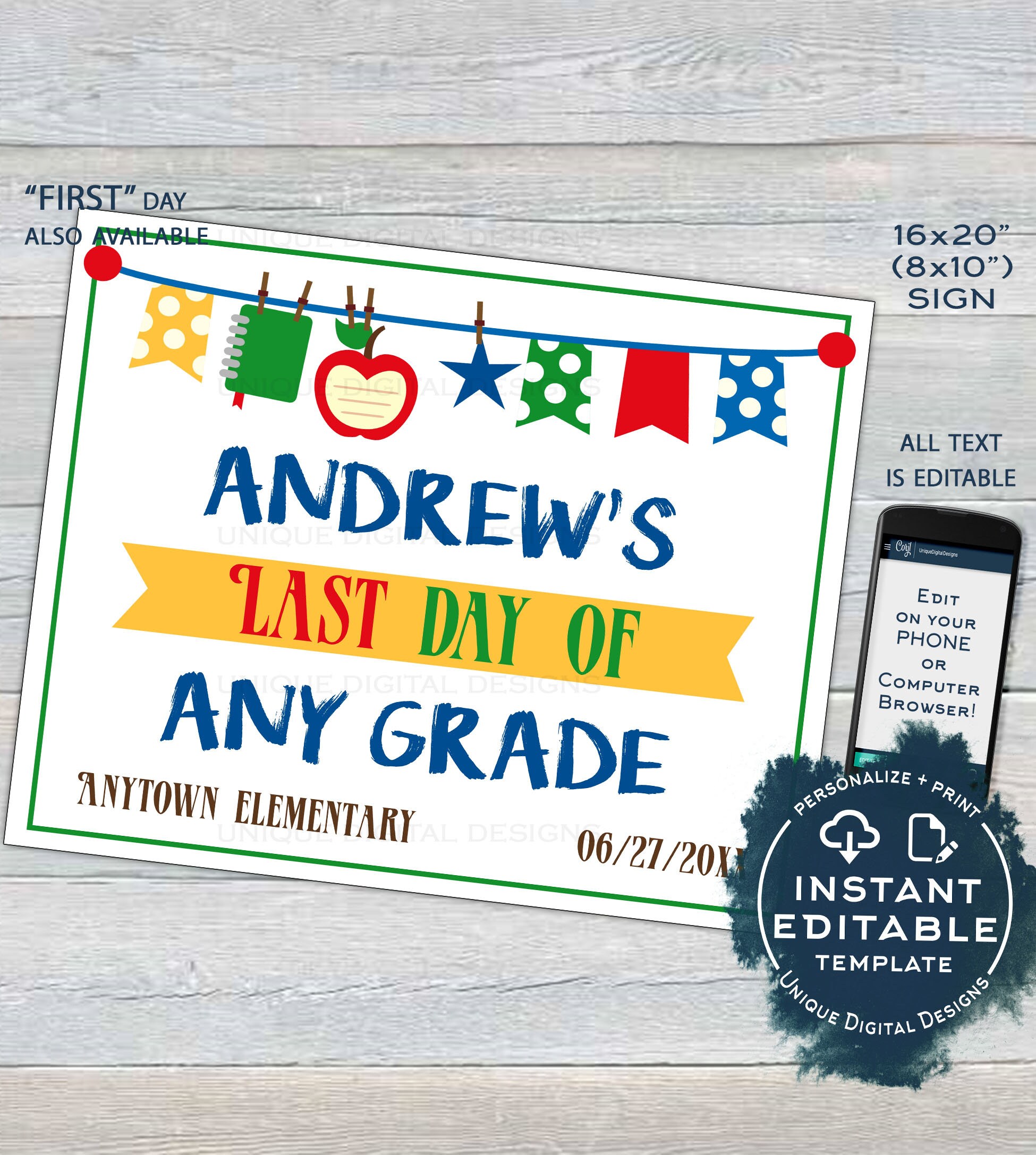 Editable Back to School Sign First Day of School Poster - Etsy