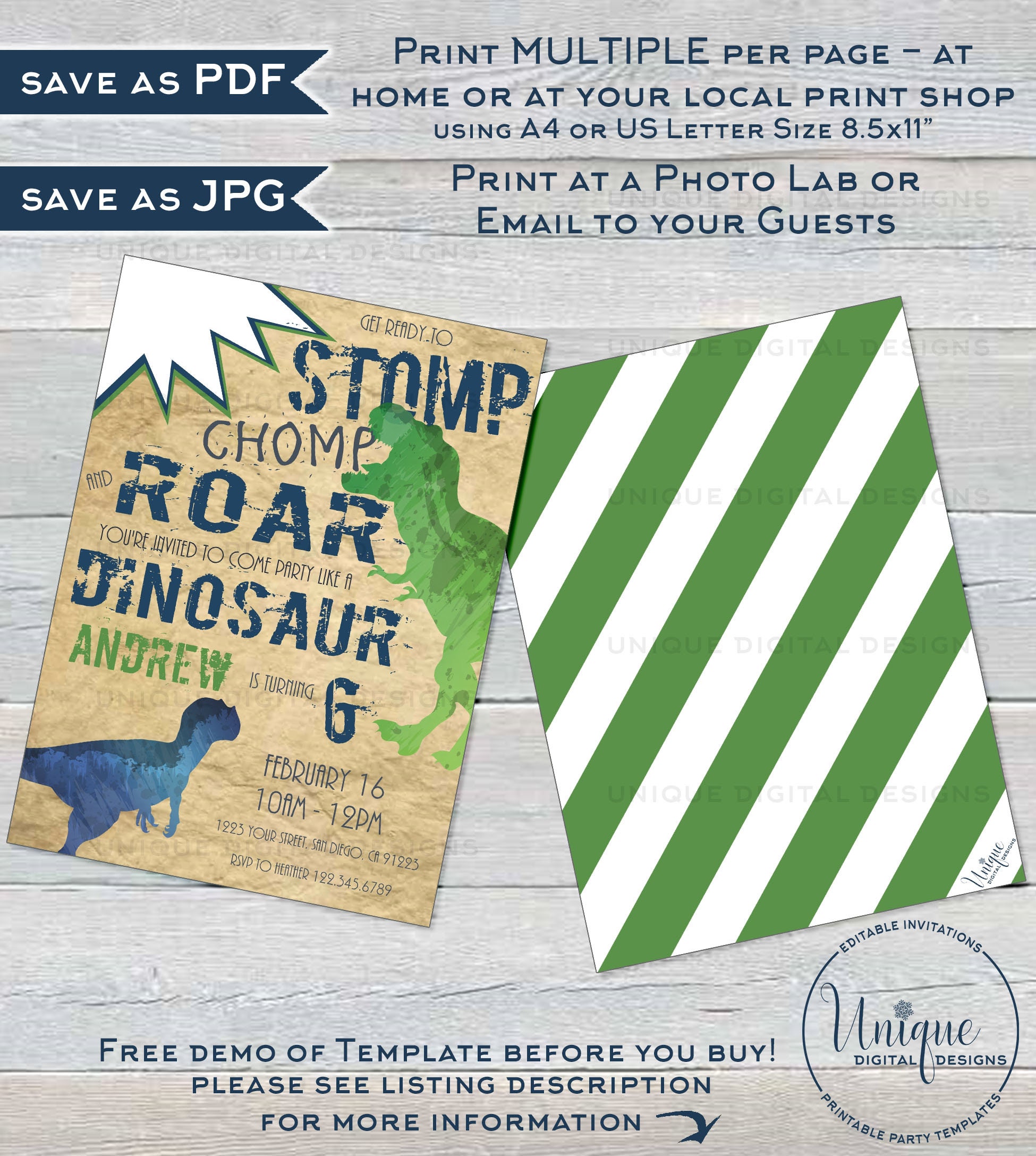 Dinosaur Bite Invitation Dinosaur First Birthday Invitation Stop Chomp