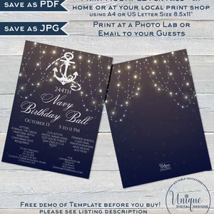 Military Ball Flyer, Navy Birthday Ball Invitation Editable Military ...