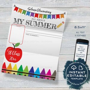 Editable My Summer Worksheet Template Printable, Student Activity Back ...