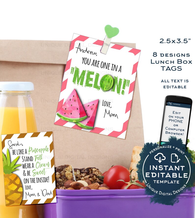 Personalized School Lunch Box Notes Editable Kids Lunch Tags - Etsy