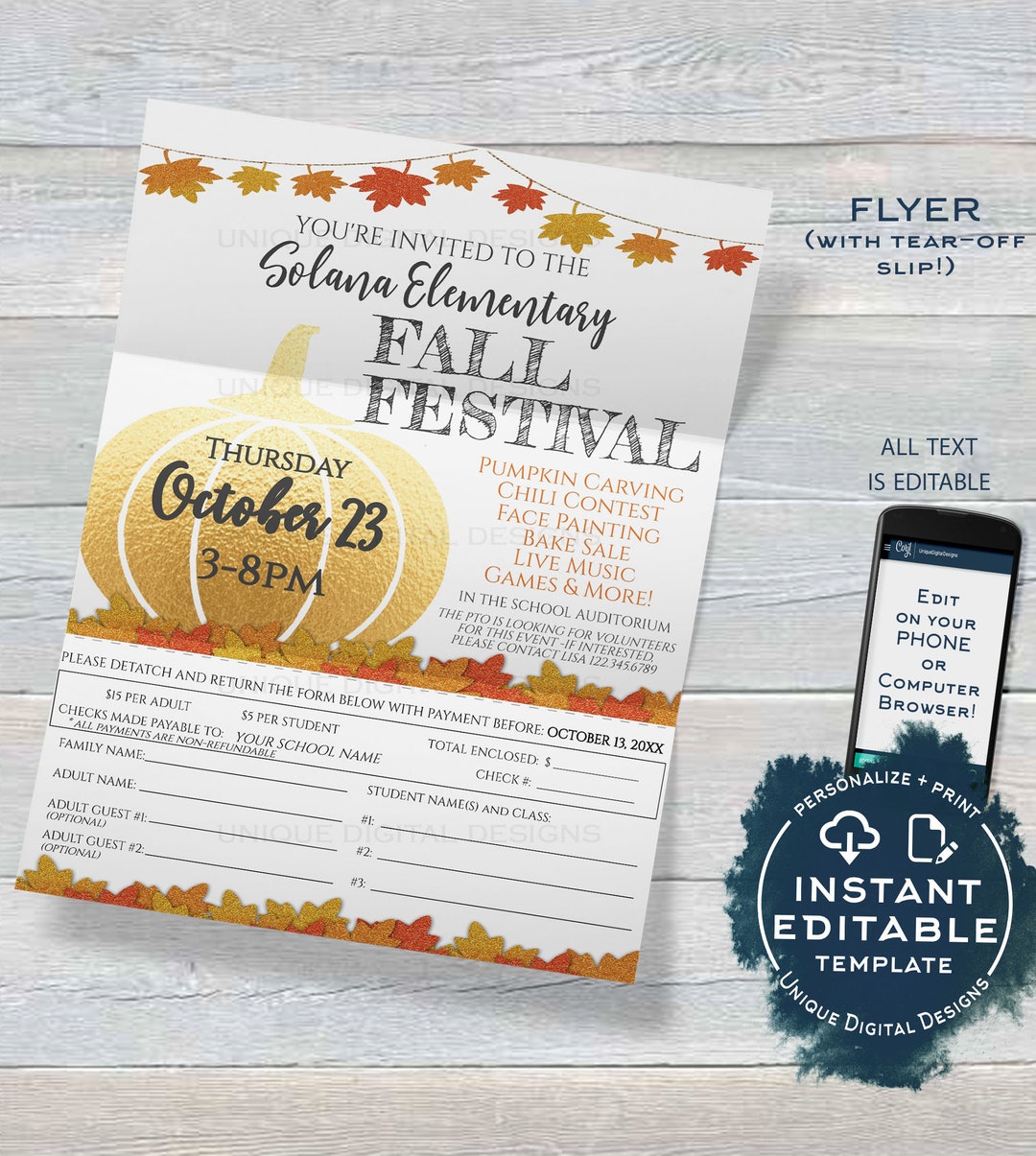 Fall Festival FLYER, Editable Fall Harvest Invitation Printable Pta ...