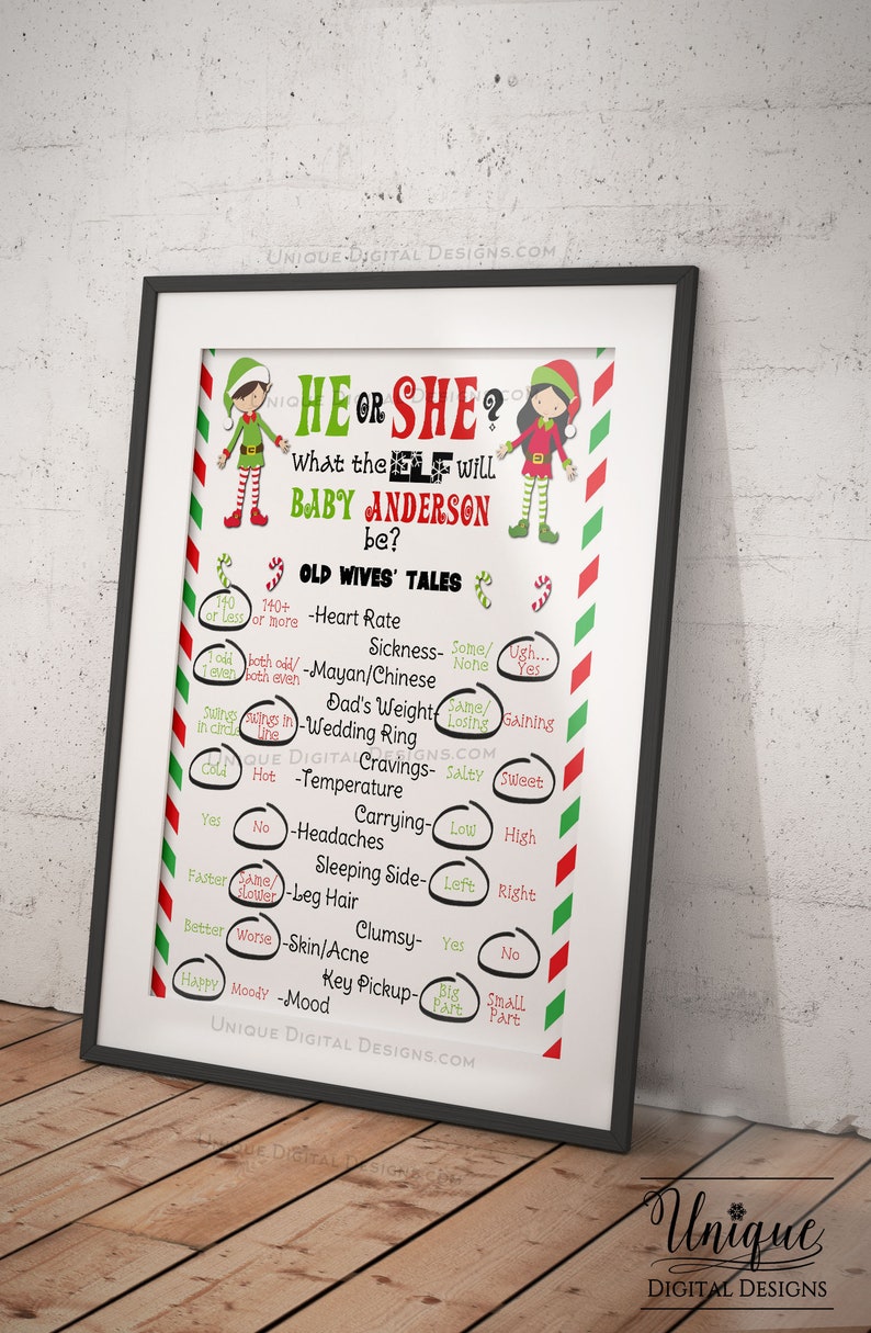 Editable Christmas Elf Gender Reveal Party Old Wives Tales - Etsy