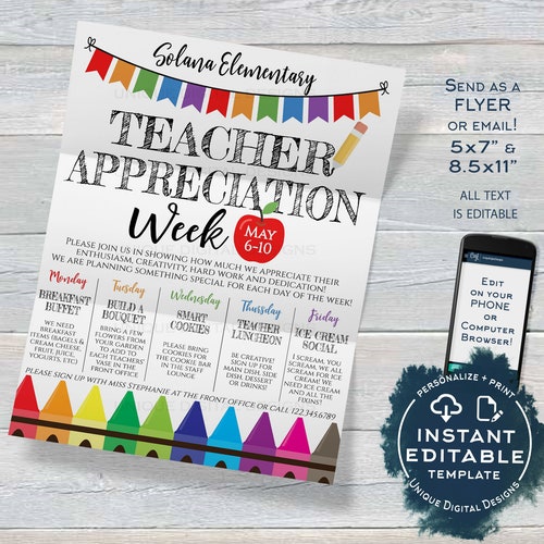 EDITABLE Teacher Appreciation Week Printable World | Etsy
