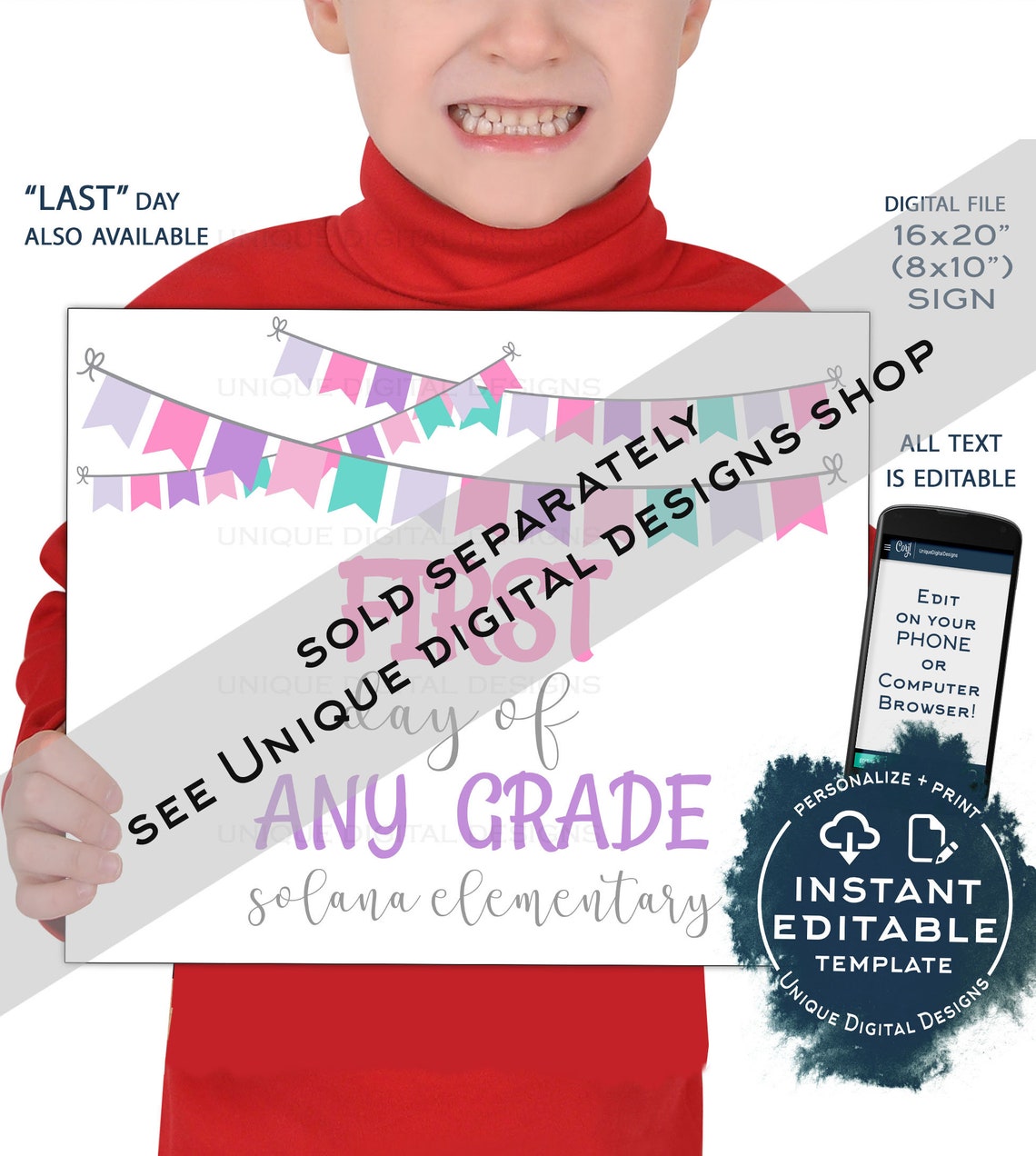 Editable Back to School Photo Prop Girls 1st Day Back to | Etsy