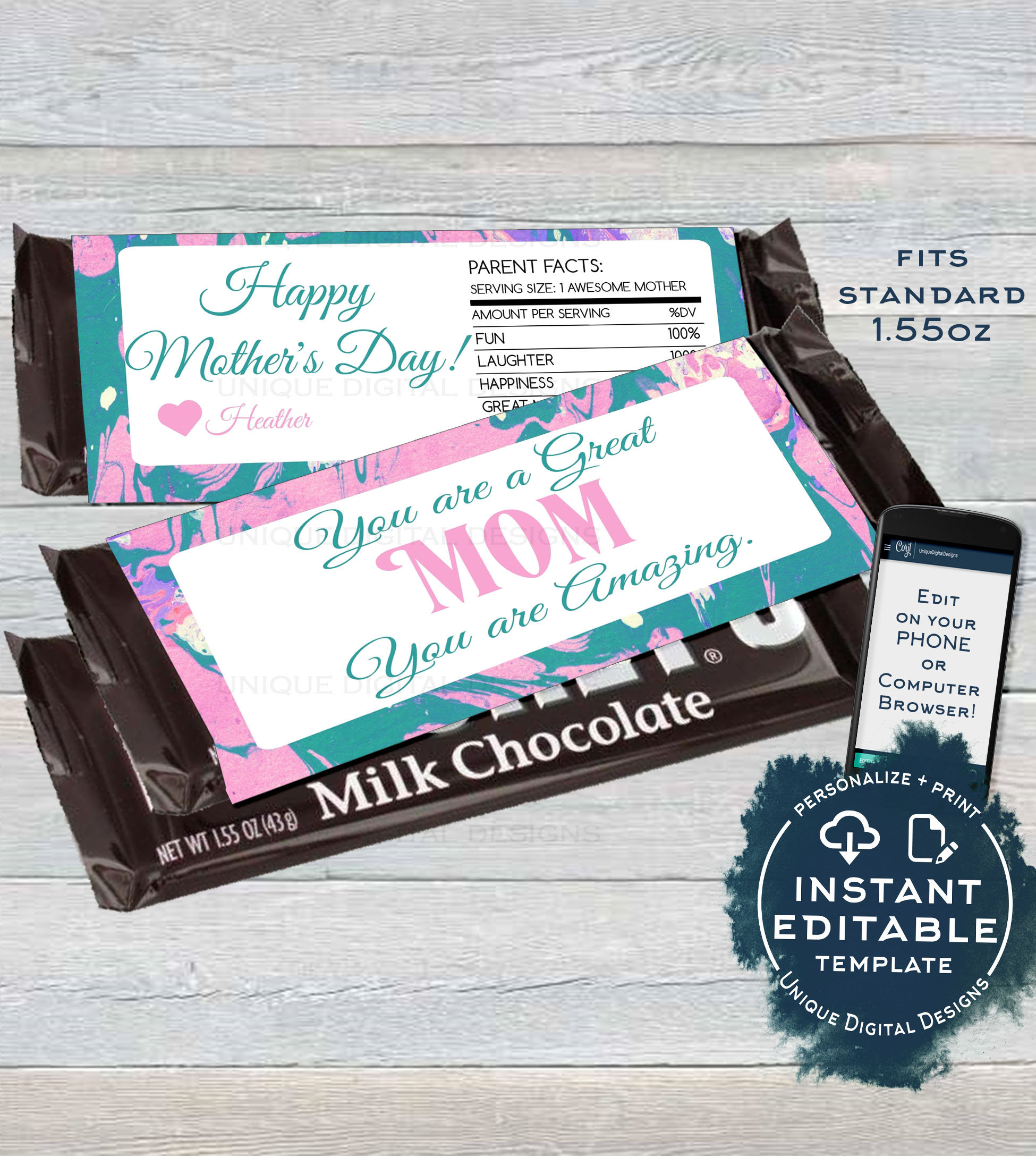 Mother's Day Gift Candy Bar Wrapper, Editable Mom Appreciation ...