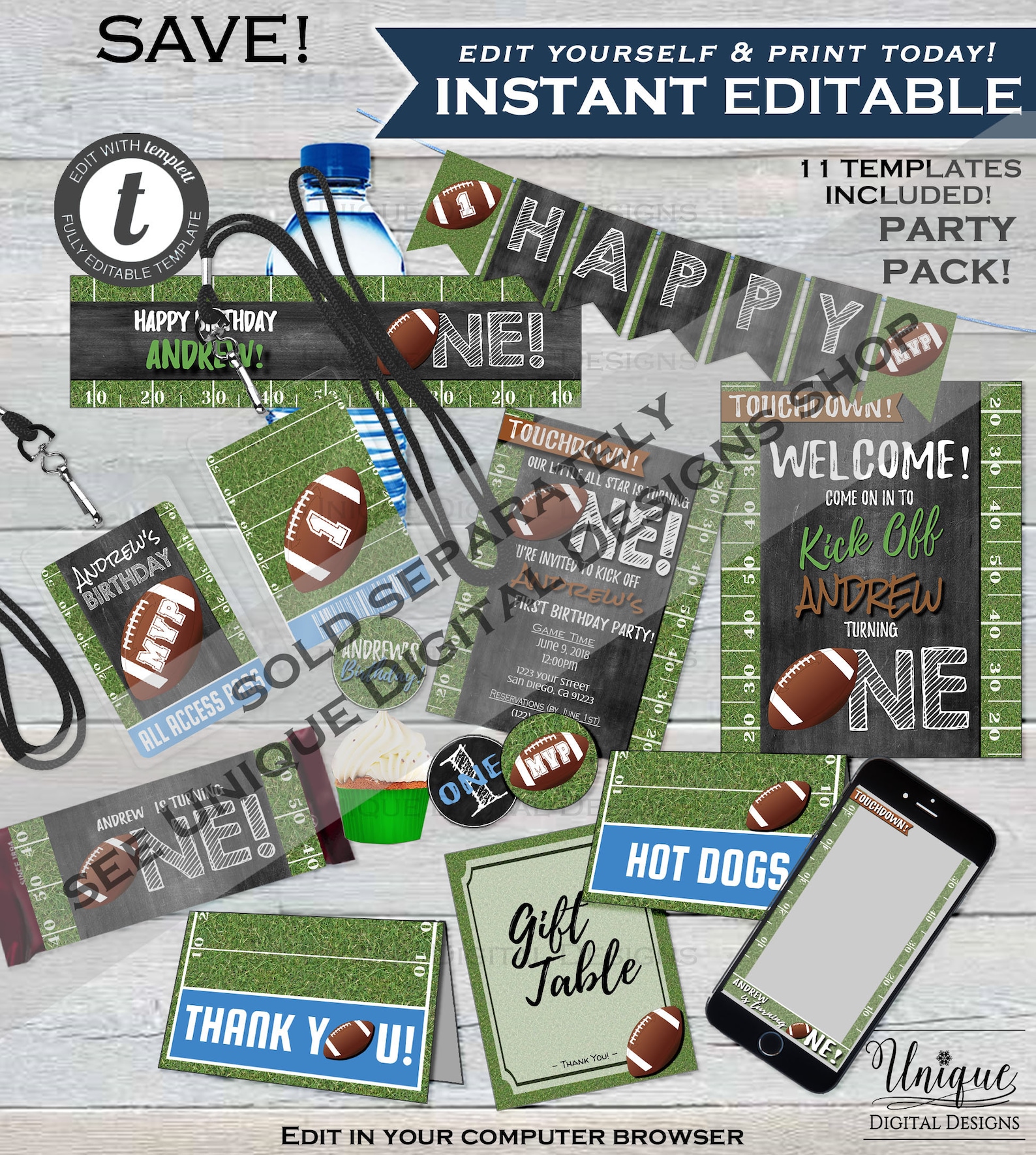 Football Banner Template Printable Editable Football Pennant - Etsy