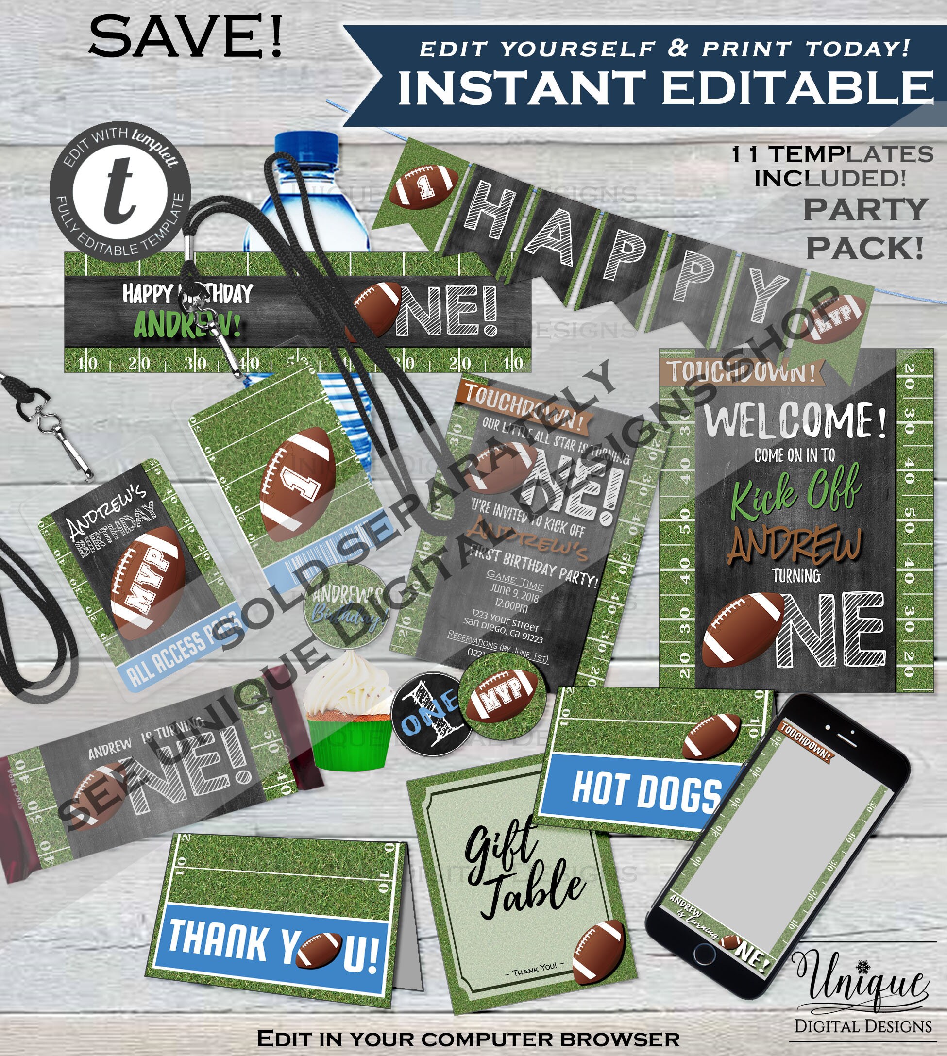Football Banner Template Printable, Editable Football Pennant Flags ...