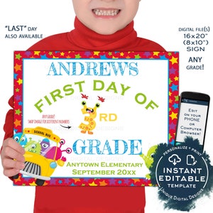 Monster Editable First Day of School Sign, Reusable Unique Boys Last ...