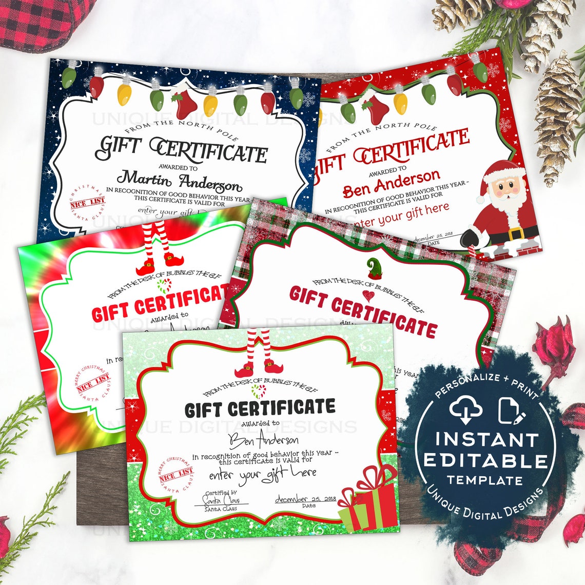 Christmas Gift Certificates Templates, Editable Gift From Santa, Last ...