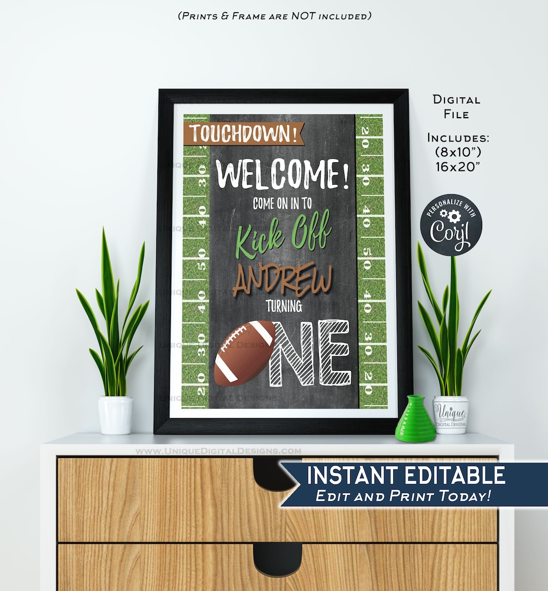 Editable Football Welcome Sign, Any Age Sports First Birthday Sign ...