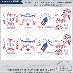 Editable Sparkler Tag Template, 4th of July Printable Favor Tags ...