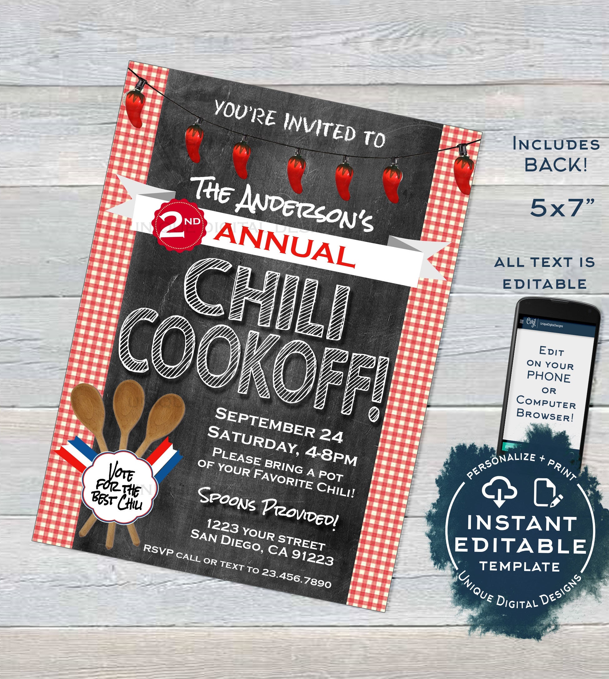 Chili Cook off Invitation Editable Chili Competition Chili - Etsy