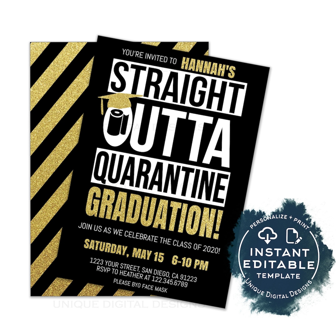 Straight Outta Quarantine Graduation Party Invitation, Yard Sign ...