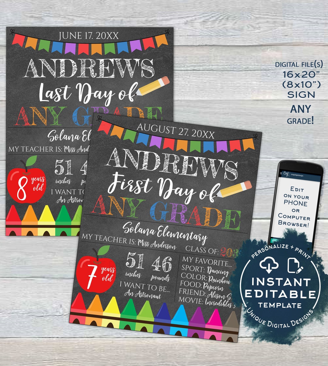 Editable Back to School Photo Prop, 1st Day Back to School Poster ...