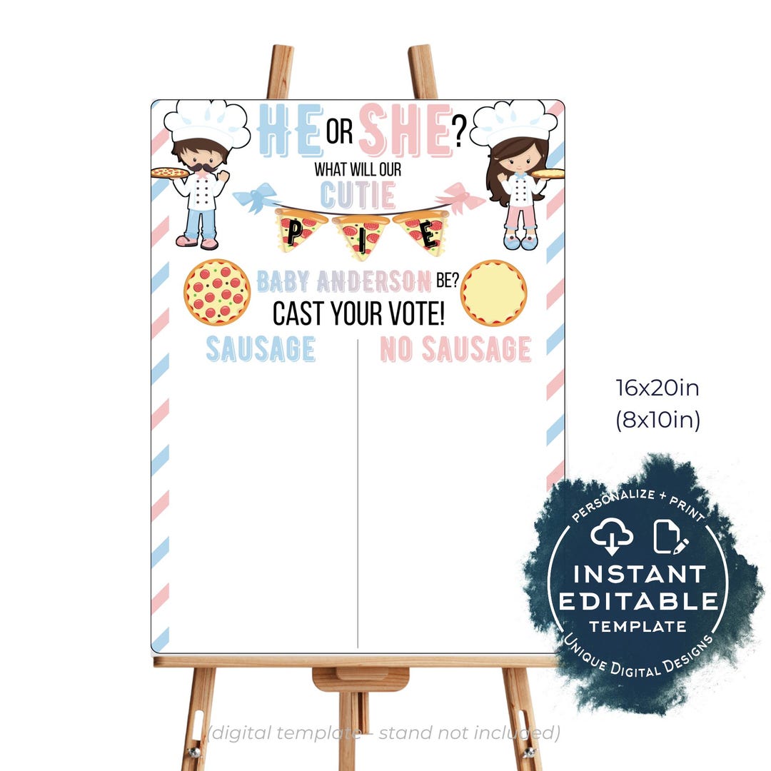Pizza Gender Reveal Cast Your Vote Sign, Editable Italian Baby Reveal ...