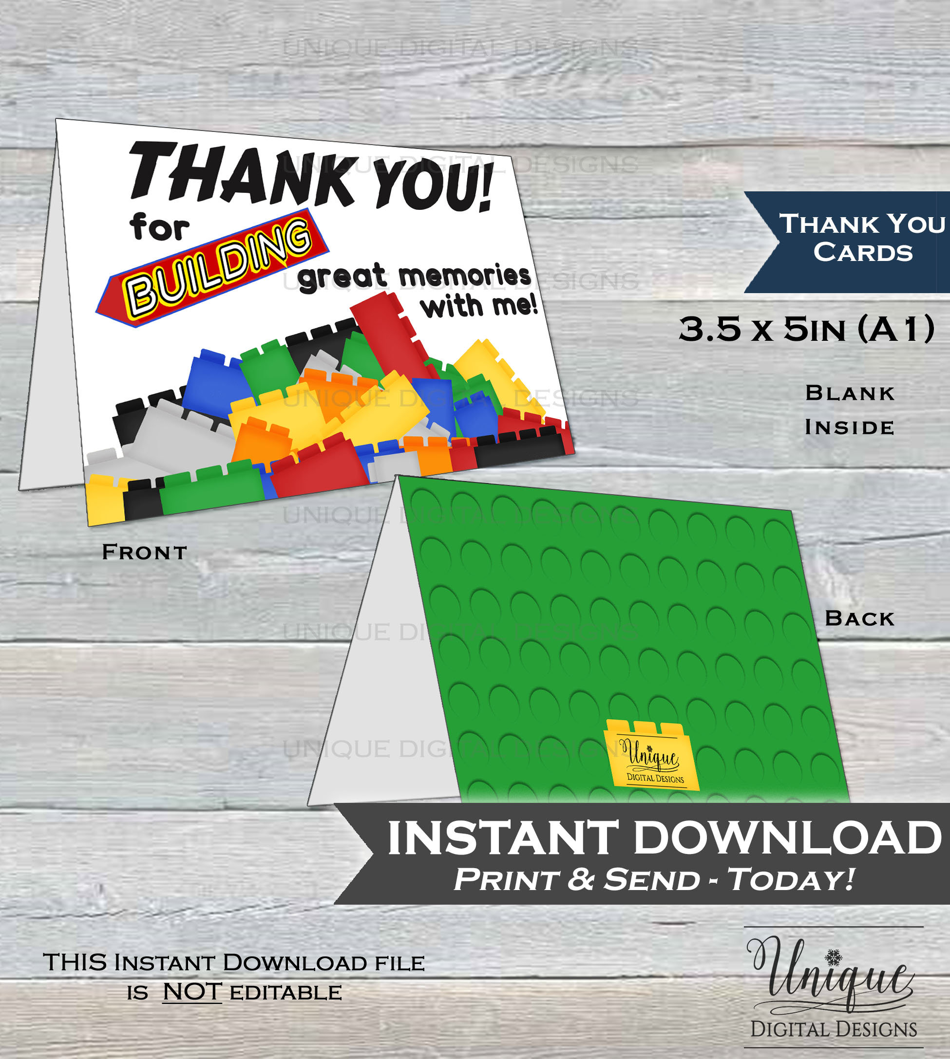 Printable Thank You Card, Building Block Birthday Thank You, Block ...