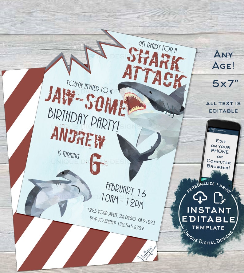 Editable Birthday Favor Tag, Shark Party Favor, Jawsome Thank You Favor ...