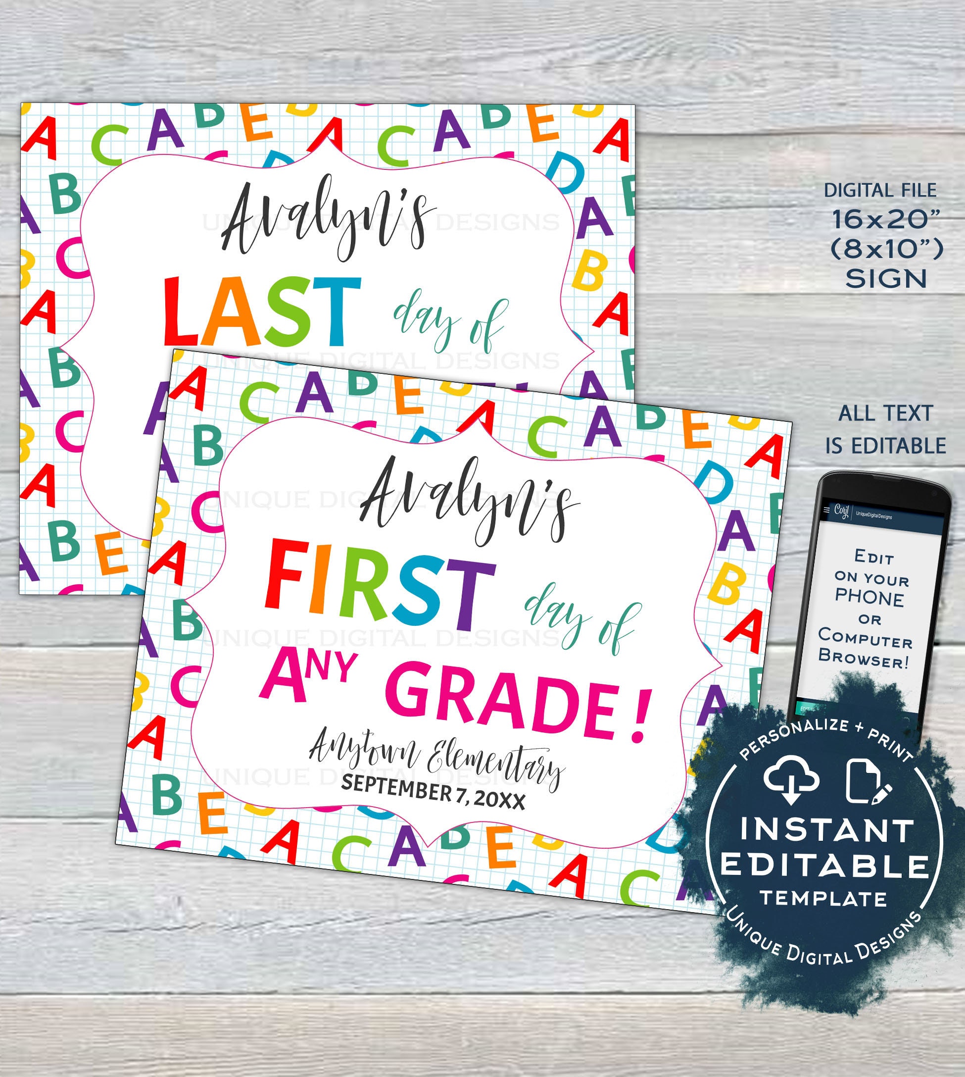 Editable Back to School Sign, First Day of School Poster, Reusable Last ...