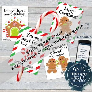 Color in Gift Candy Cane Christmas Favors Tag, Kids Classroom Editable ...