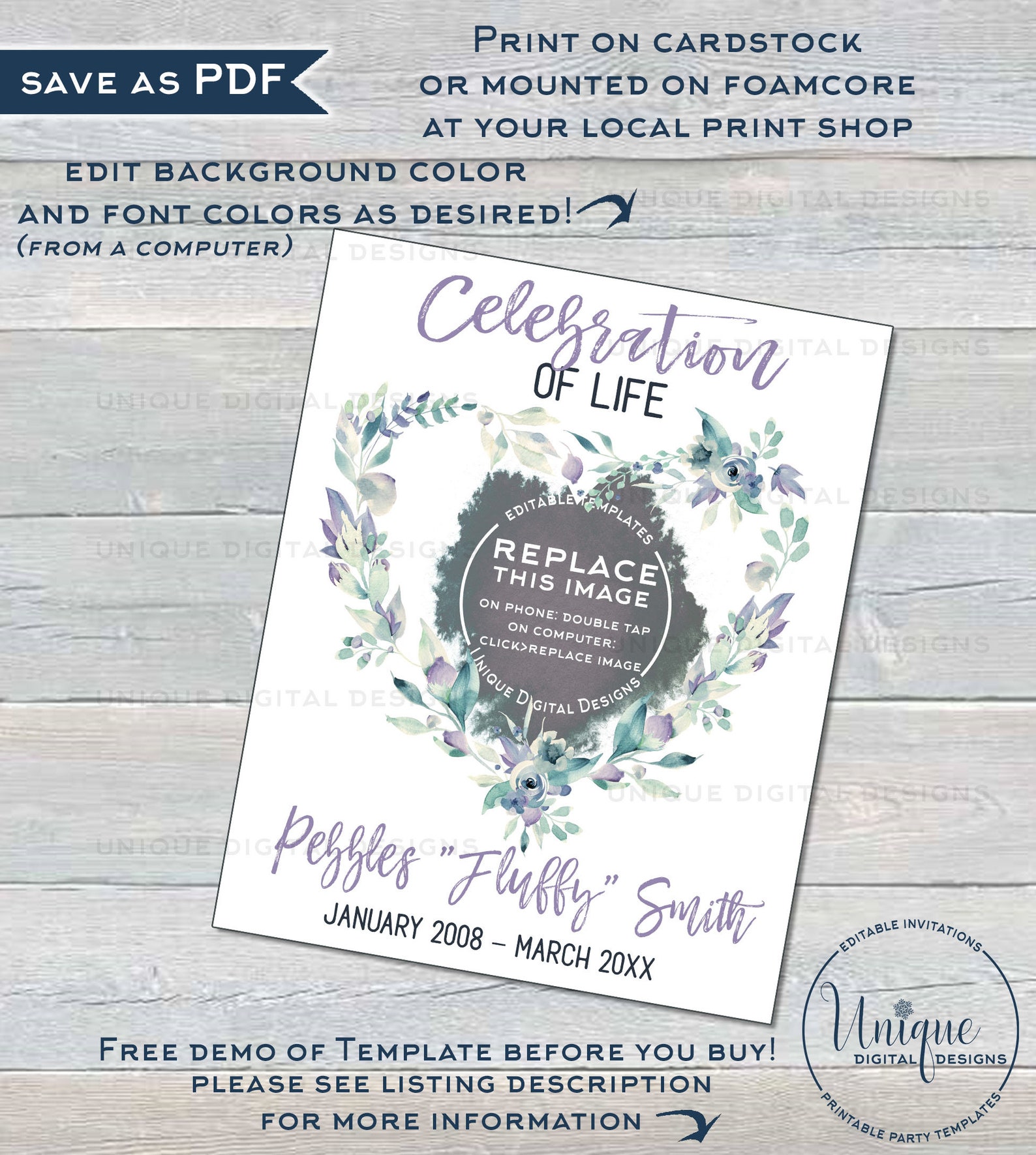 Dog Memorial Sign Editable Celebration of Life Poster for Pet | Etsy