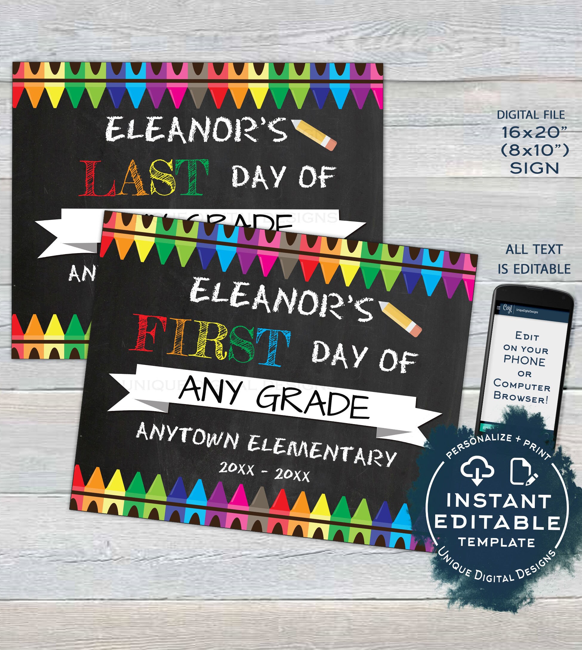 First Day of School Chalkboard Sign Editable Reusable Last | Etsy