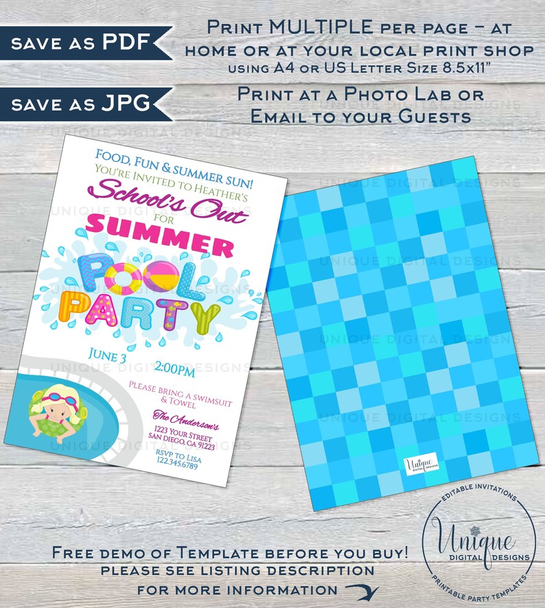 Schools Out for Summer Pool Party Invitation Editable End of - Etsy