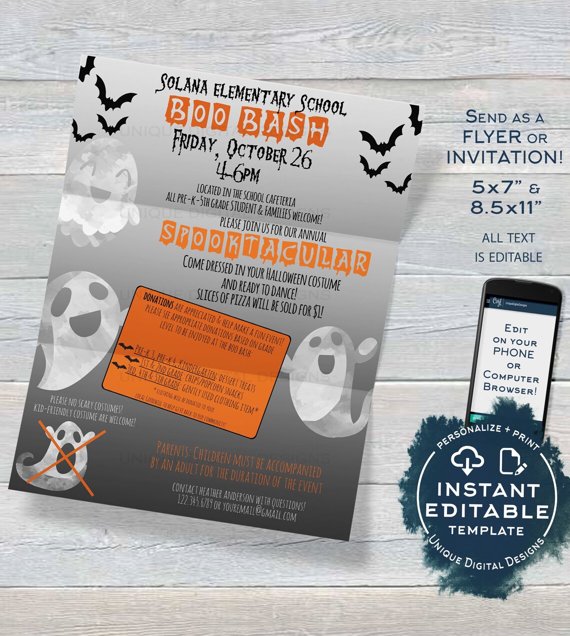 Boo Bash Invitation FLYER Editable School Halloween Party | Etsy