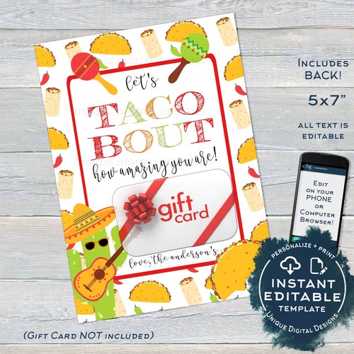 Taco Bout How Awesome You Are Teacher Gift Card Holder - Etsy